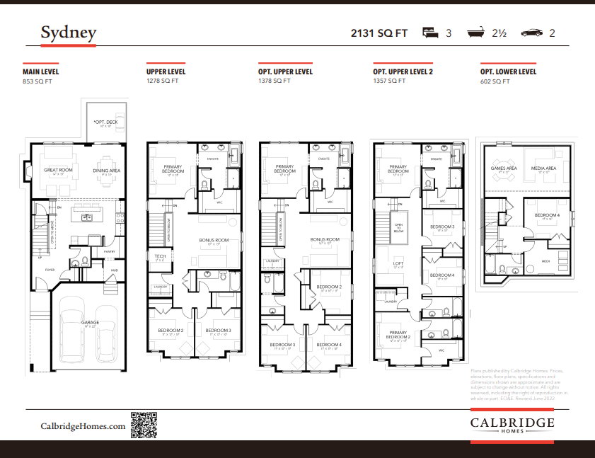 Sydney floor plan at Bayview in Airdrie, AB