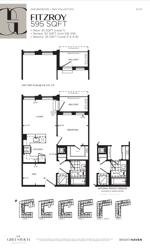FITZROY floor plan at The Greenwich, Condos at Oakvillage in Oakville, ON