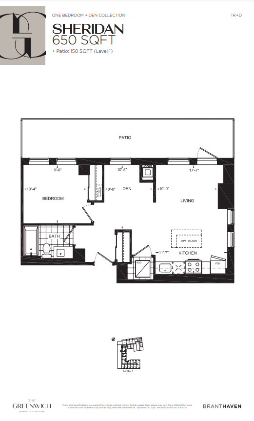 SHERIDAN floor plan at The Greenwich, Condos at Oakvillage in Oakville, ON