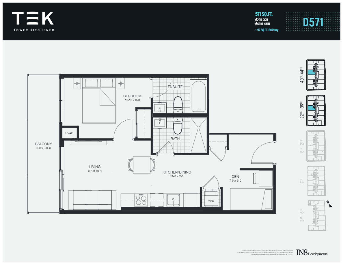TEK Tower Kitchener - D571 Floor Plan, Kitchener ON | Livabl