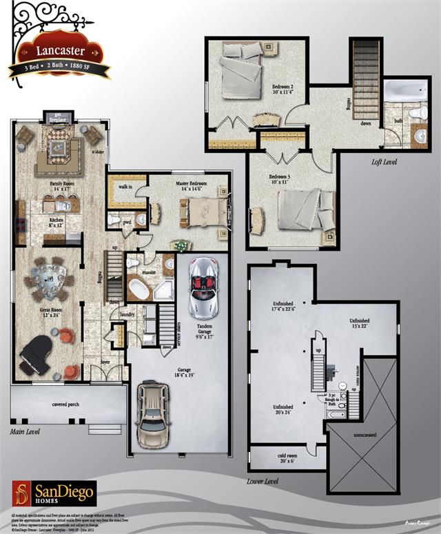The Lancaster floor plan at Lakeside Living in Innisfil, ON