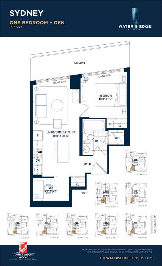 Sydney floor plan at Water's Edge at The Cove in Toronto, ON