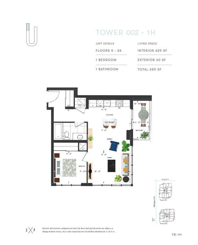 Union Towers - Phase 1 - Tower 002 - 1H Floor Plan, Kitchener ON | Livabl