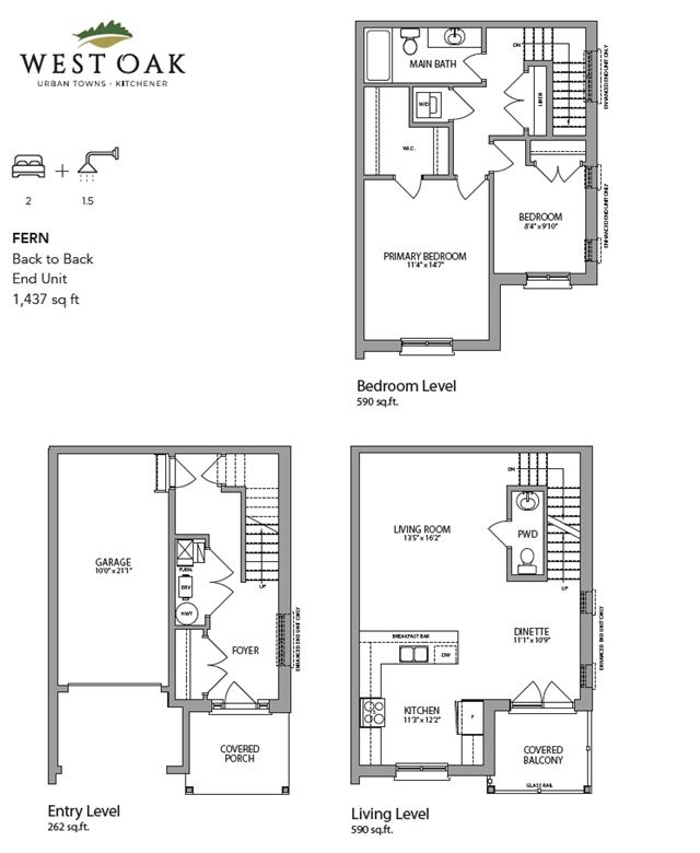 Fern floor plan at West Oak Urban Towns in Kitchener, ON
