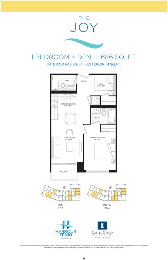 The Joy floor plan at Harbour Ten10 in Whitby, ON